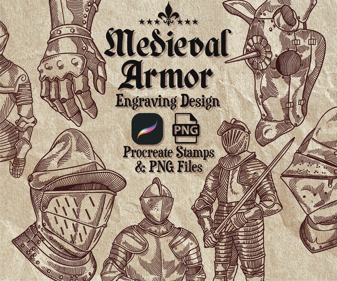 Procreate Knight Stamps – Medieval Armor, Vintage Engraved Knights ...