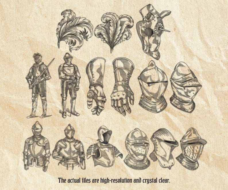 Procreate Knight Stamps – Medieval Armor, Vintage Engraved Knights ...