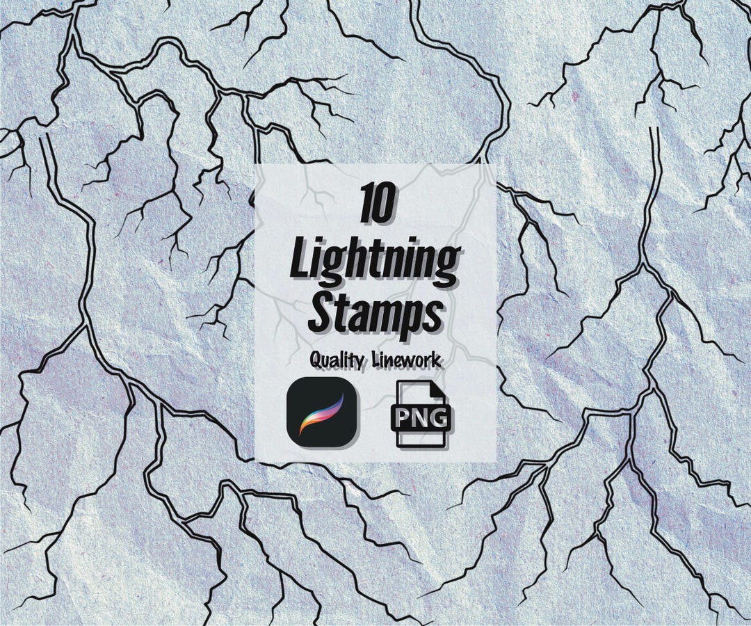 10 Lightning Bolt Stamps for Procreate + PNG Files – Hand-drawn Line ...