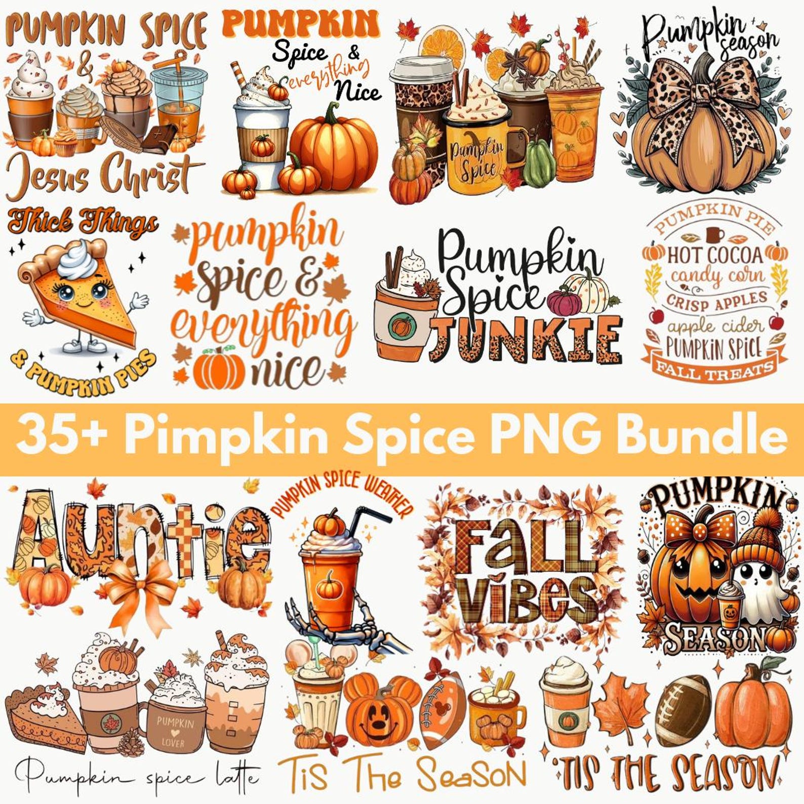 Pumpkin Spice PNG Bundle: Retro Autumn Designs (digital Download) - Etsy