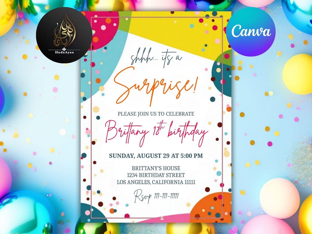 Surprise Birthday Party Invitation: Editable Template, 40th 50th ...