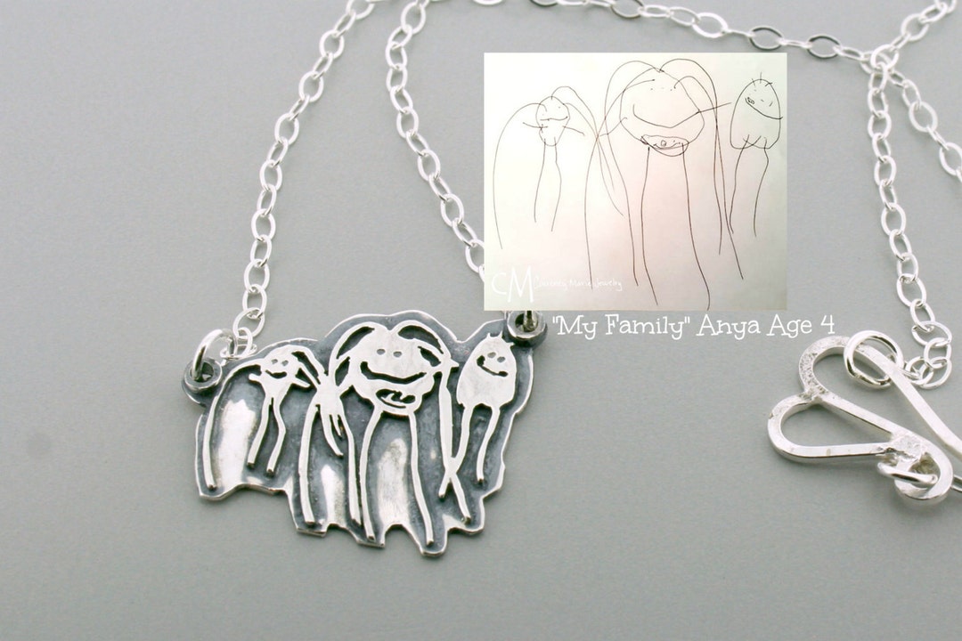 Kid Drawing Necklace - Sterling Silver Child Artwork Drawing Necklace ...