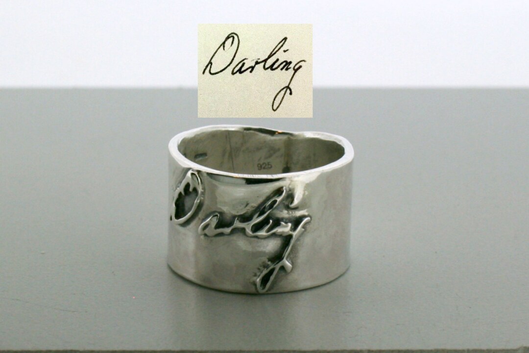 Handwriting Ring - Wide Band Ring - Signature Ring - Handwriting Gift ...