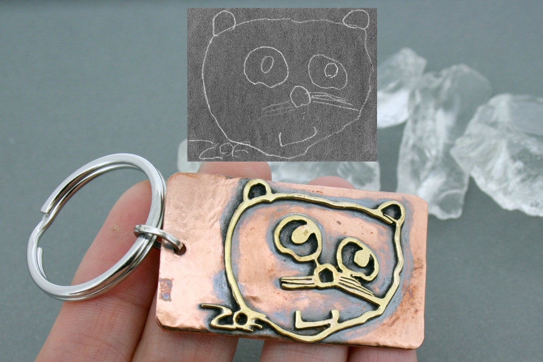 Child Artwork Key Chain - Child Drawing Keepsake - Mens Key Chain ...