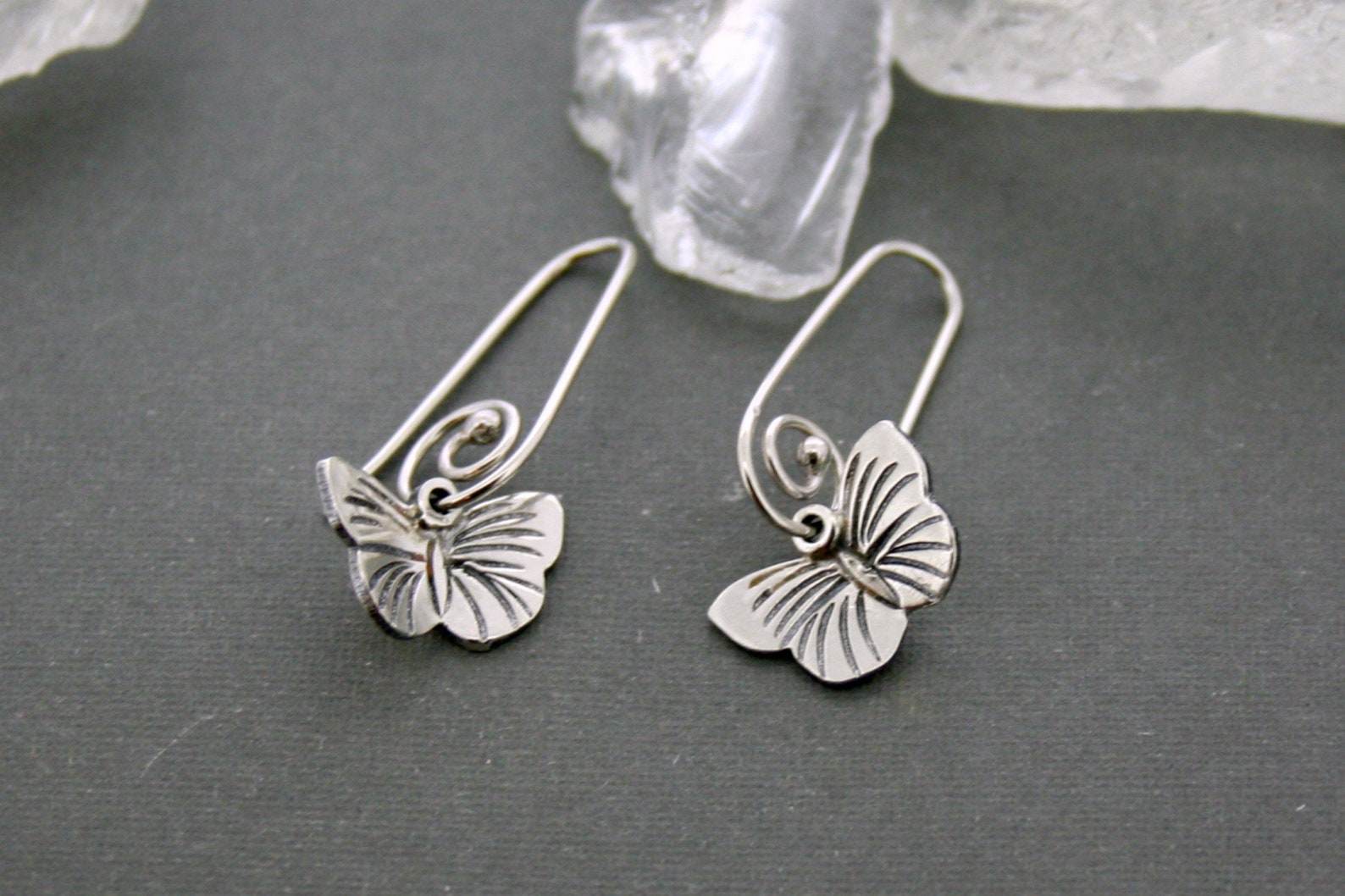 Stamped Silver Butterfly Drops - Etsy
