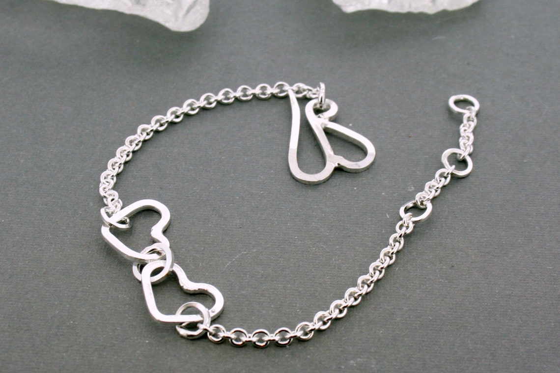 Two Heart Chain Bracelet - Etsy