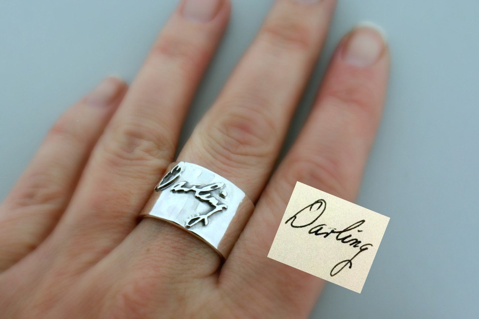 Handwriting Ring Wide Band Ring Signature Ring | Etsy