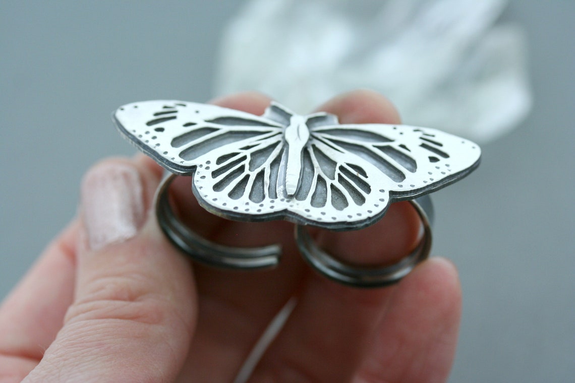 Sterling Silver Monarch Butterfly Two Finger Ring - Etsy