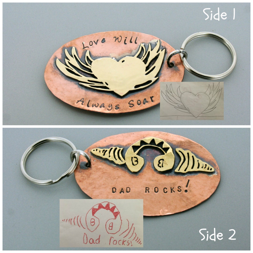 Custom Keychain - Child Drawing Key Chain - Two Sided Keychain - Mixed ...