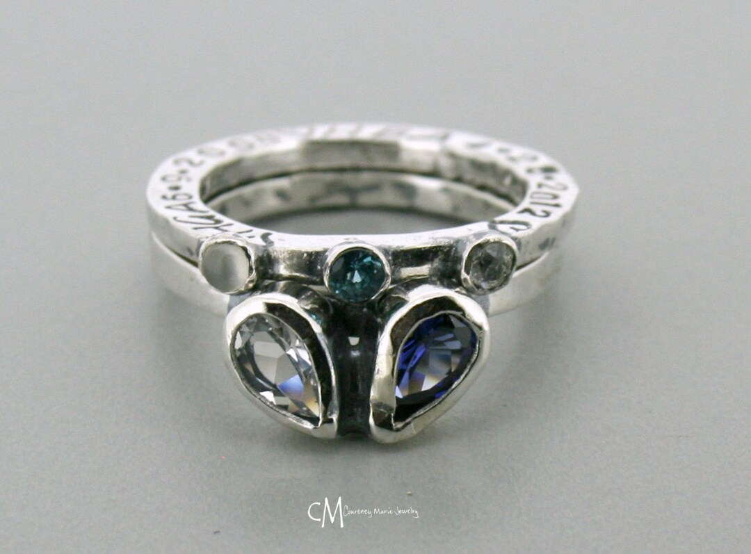 Gift for Wife - Two Stone Stacking Ring - Silver Dual Stone Ring ...