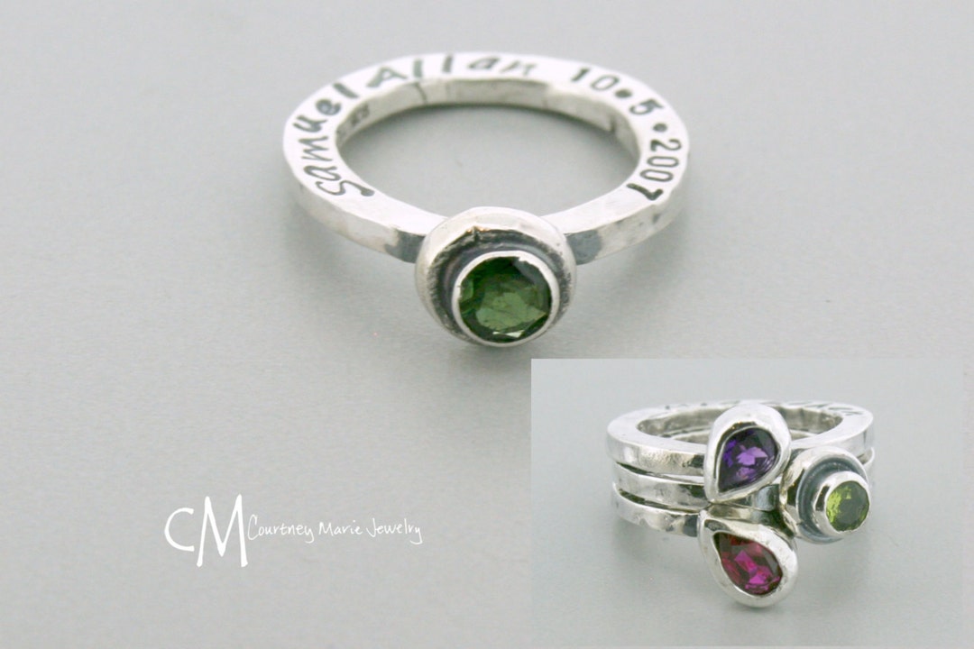 Birthstone Stacking Ring - Birthstone Ring - Stacking Ring - Silver ...