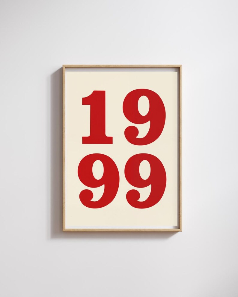 1999 Retro Typography Wall Art Printable Poster, Minimalist Digital ...