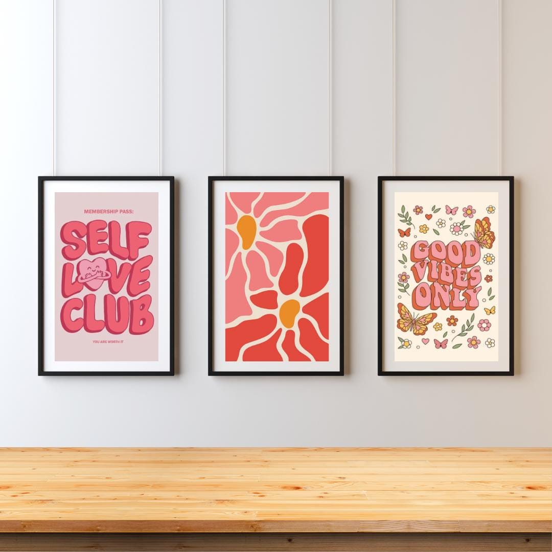 Self Love and Good Vibes Printable Wall Art Set of 3, Positive Quotes ...