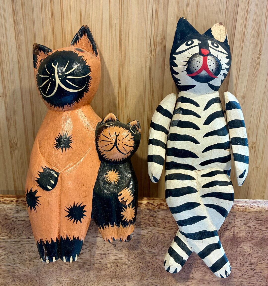 Vintage Pair of MCM 1960s Hand Carved Folk Art Kitschy Cat Wall Mantle ...