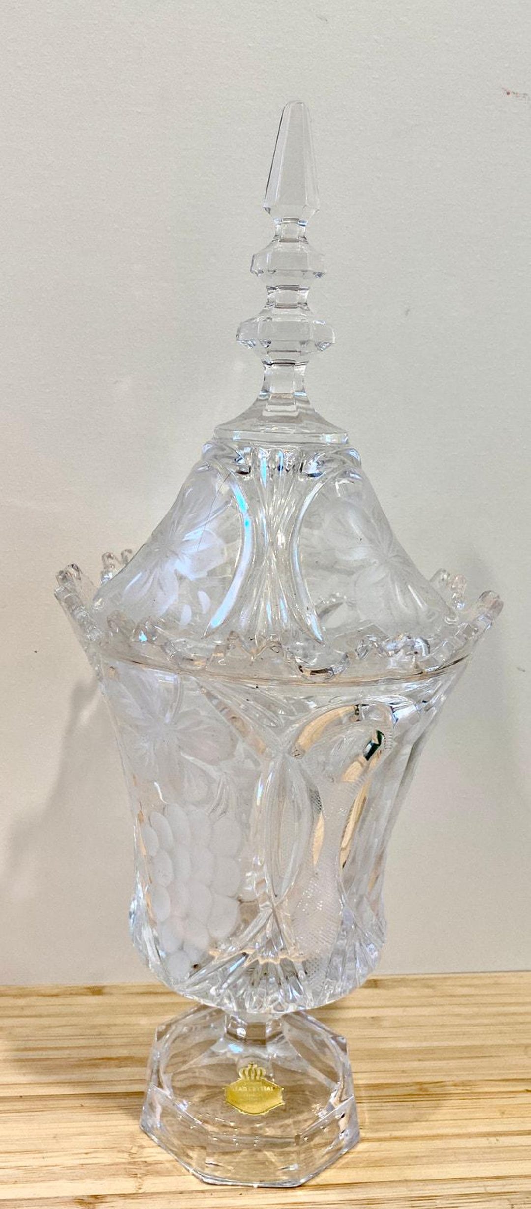Vintage Imperlux Heavy Lead Crystal Hand Cut Footed Dish W/ Lid Grape ...