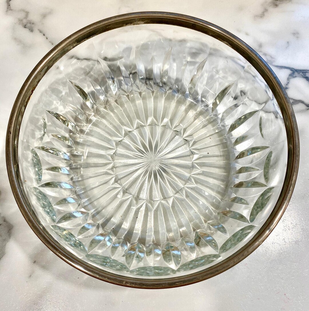 Vintage Leonard Italy Lead Crystal W/ Metal Silver Plated Rim Bowl 9 ...
