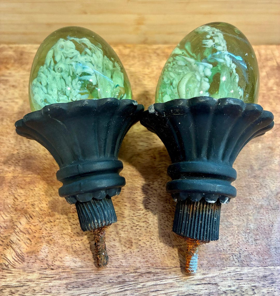 Set of Antique 1920s Aqua Art Glass Bubble Orb Egg Finials - Etsy