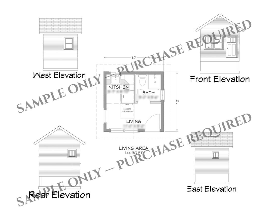Micro Tiny House Blueprint – 144 Sq Ft (12' X 12') – Digital Download ...