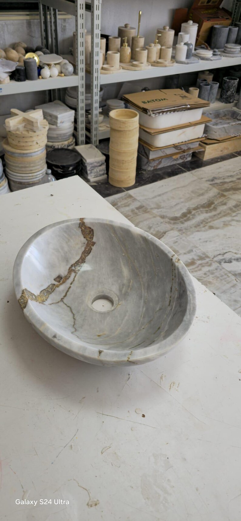Handmade Gray Marble Vessel Sink, Elliptical Stone Bathroom Basin ...