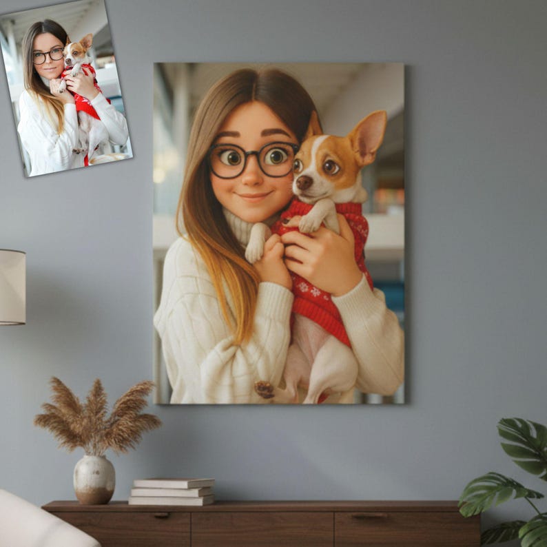 Custom Cartoon Portrait From Photo,pixar Style Canvas Print ...