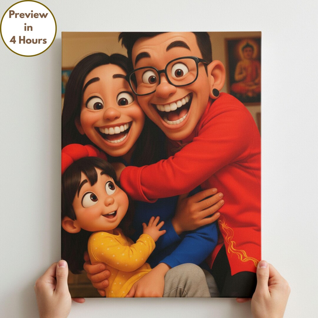 Custom Cartoon Portrait From Photo,pixar Style Canvas Print ...