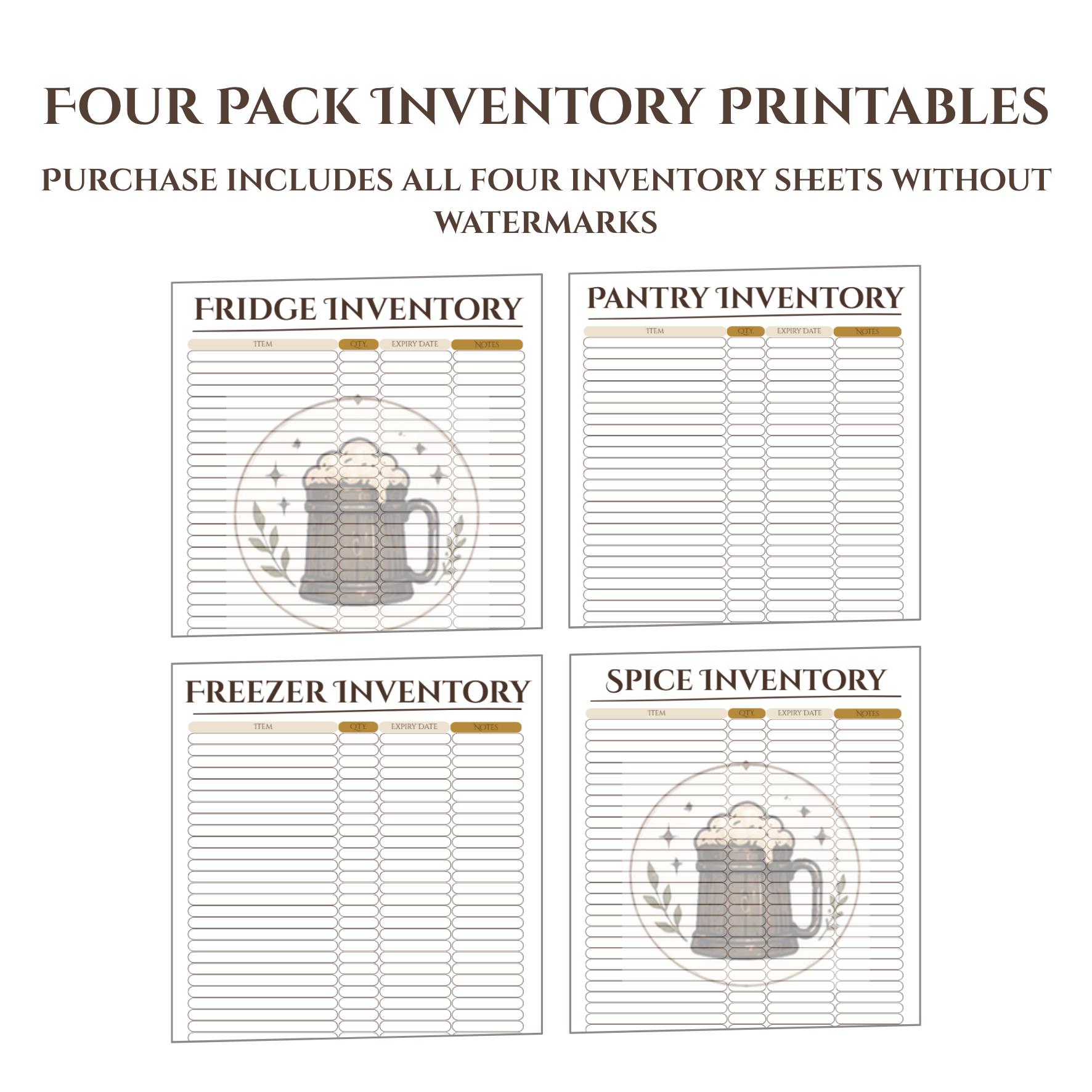 Kitchen Inventory Bundle Printable | Pantry Fridge Freezer & Spice ...
