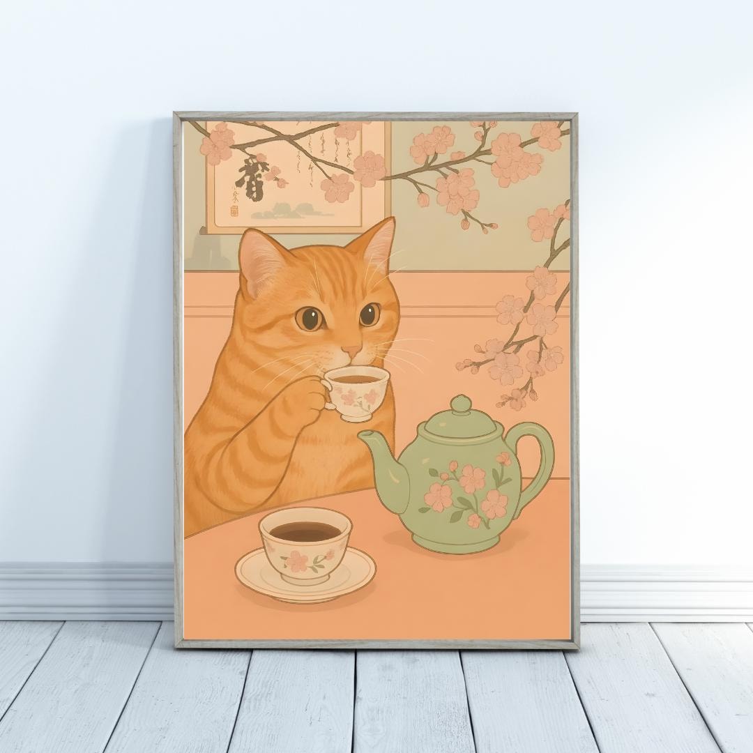 Japanese Tabby Cat Wall Art | Ukiyo-e Style Orange Cat Print ...
