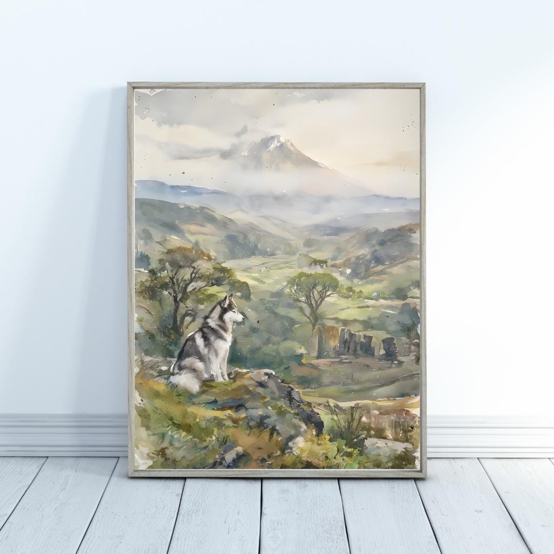 Husky Watercolor Printable Art, Fantasy Dog Illustration, Mythical ...