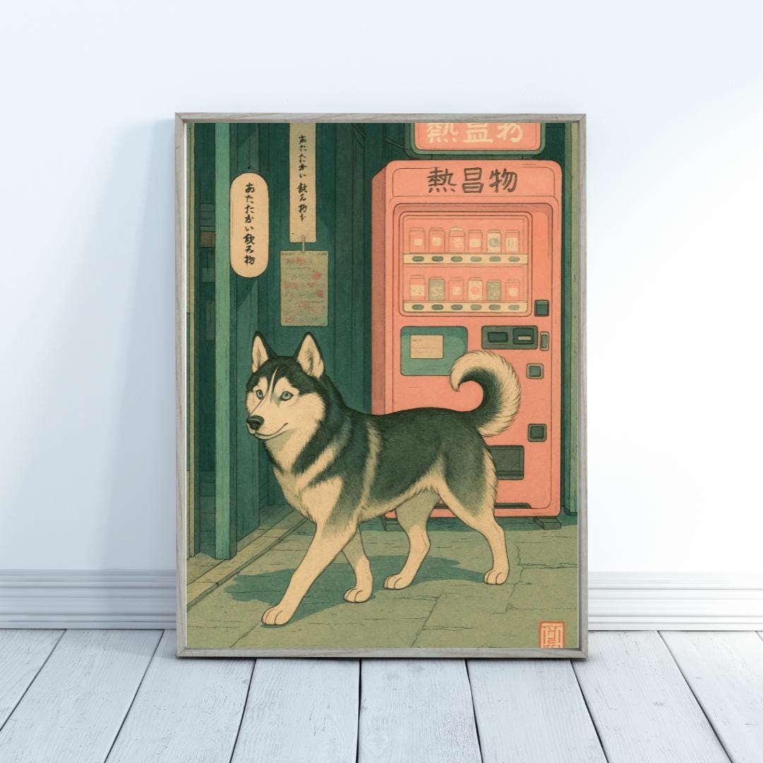 Husky in Japan Digital Print, Japanese Vending Machine Art, Neon Tokyo ...