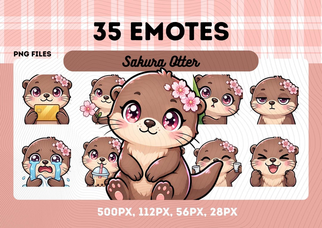 Sakura Otter Emotes Pack 35, Kawaii Cherry Blossom Otter Chibi Cute ...