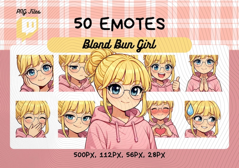 Blonde Girl Bun Emotes Pack 50, Cute Kawaii Hoodie Girl Chibi Emotes ...