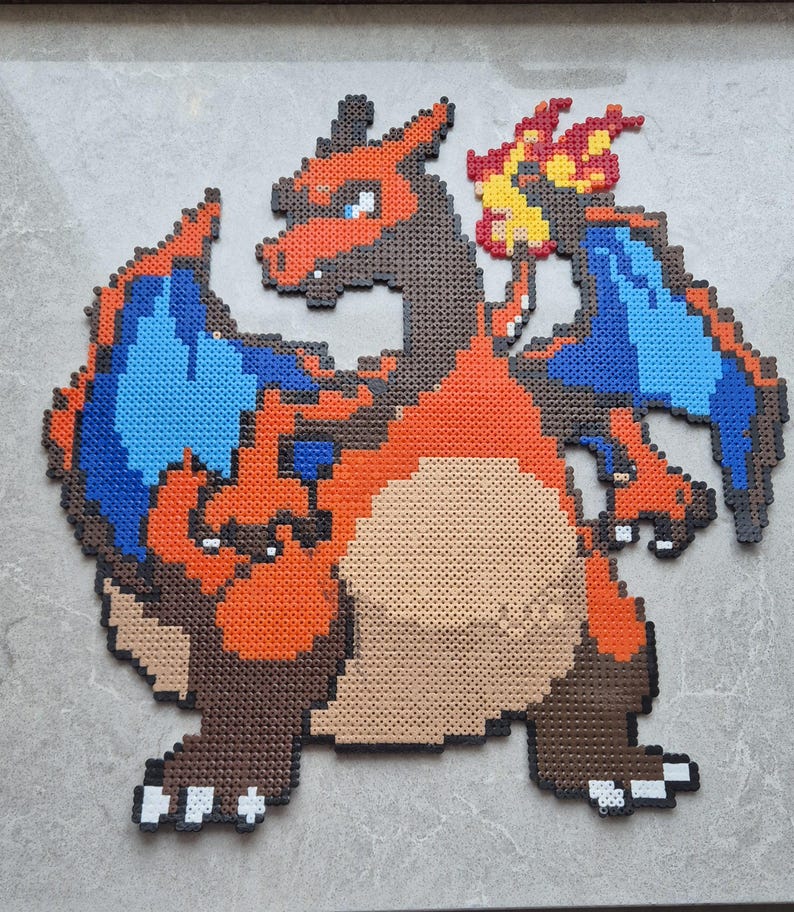 Charizard Bead Art – Handmade Pokémon Wall Decor – Pixel Style Perler ...