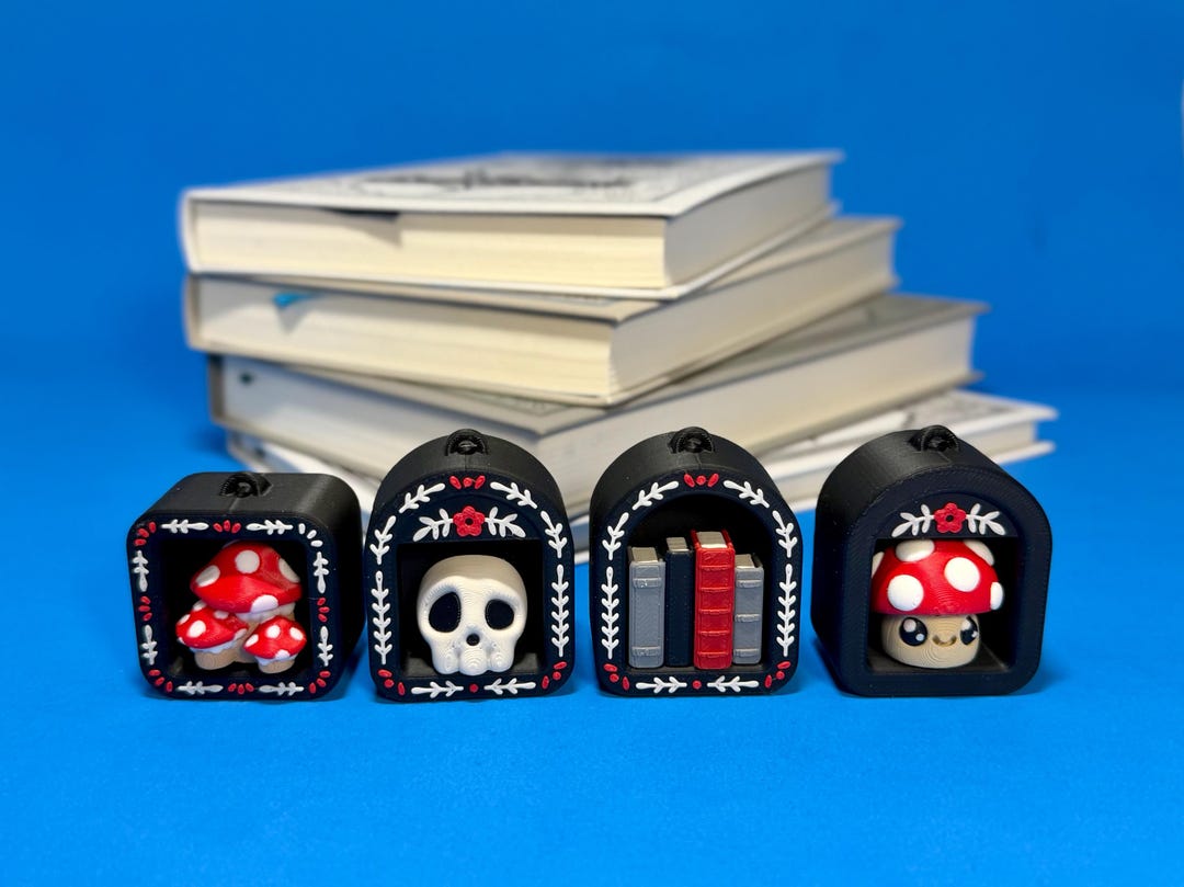 Gothic Mini Book Nook Fidget Clicker With Skull, Mini Mushrooms or Book ...