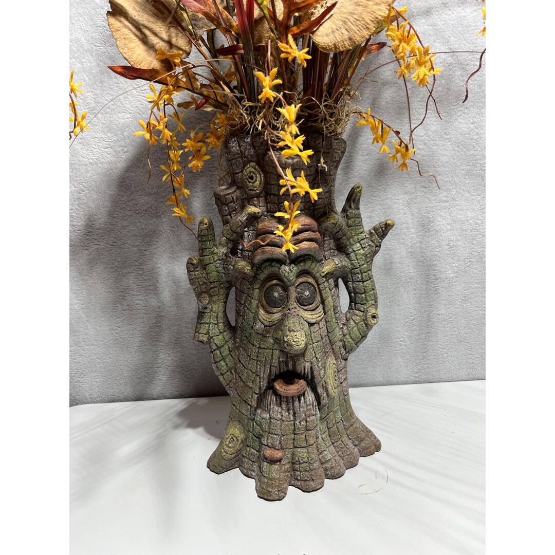 Halloween Scary Ceramic Tree Stump Face Vase With Artificial Floral ...