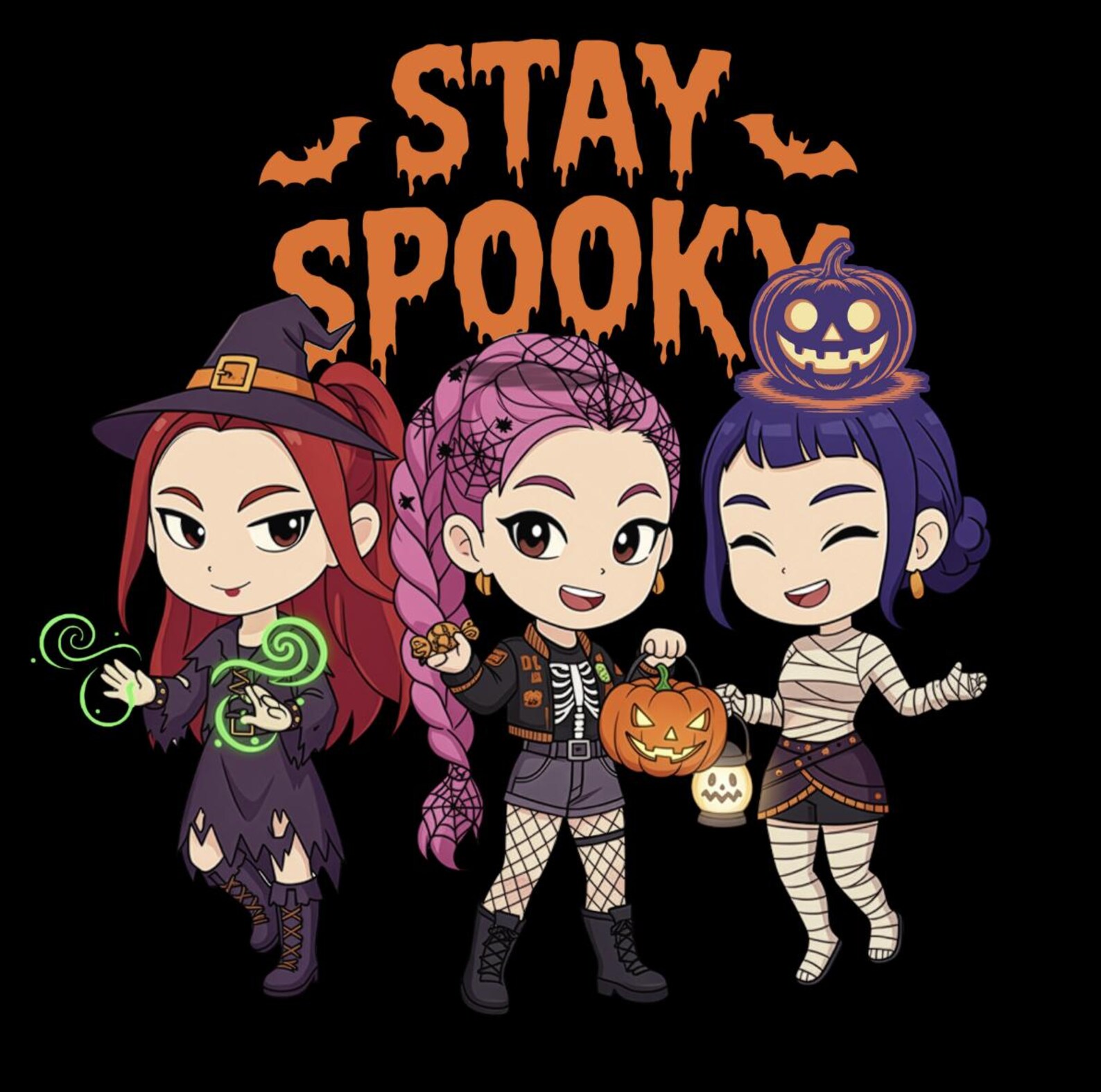 Halloween Kpop Huntrix PNG, Spooky Demon Hunters PNG, Saja Girls PNG ...