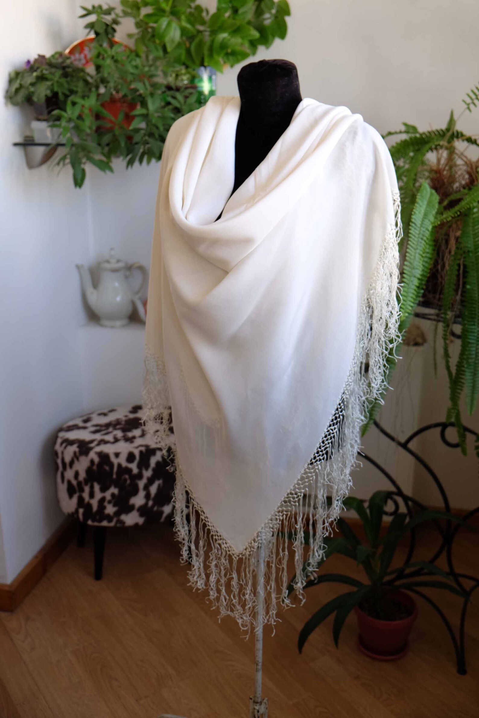 Chal de seda chal de seda crema chal blanco borlas de | Etsy