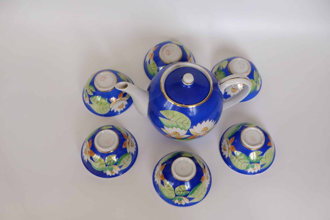Uzbek Vintage Tea Ceremony SET Teapot 6 Piala Middle Suzani Flowers ...