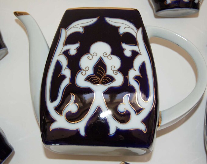 Uzbek Tea Coffee Set Teapot 6 Cup Middle Pakhta Cotton Flower Handmade ...