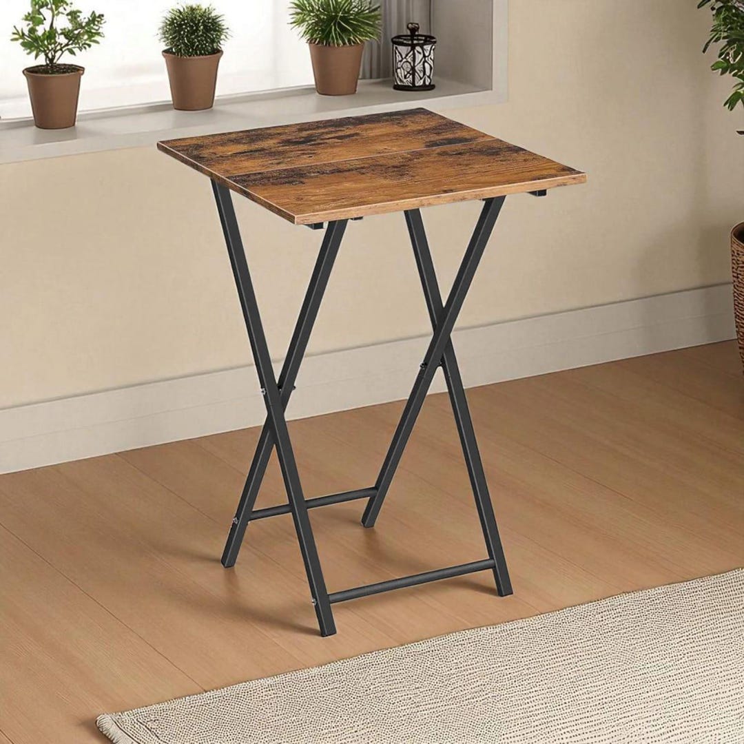 Rustic TV Tray Table Folding, Wooden Sofa Snack Table, Small Space ...