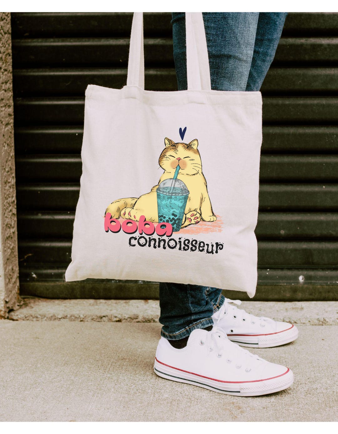 Boba Connoisseur Tote Bag | Cute Cat Drinking Boba | Gift for Bubble ...