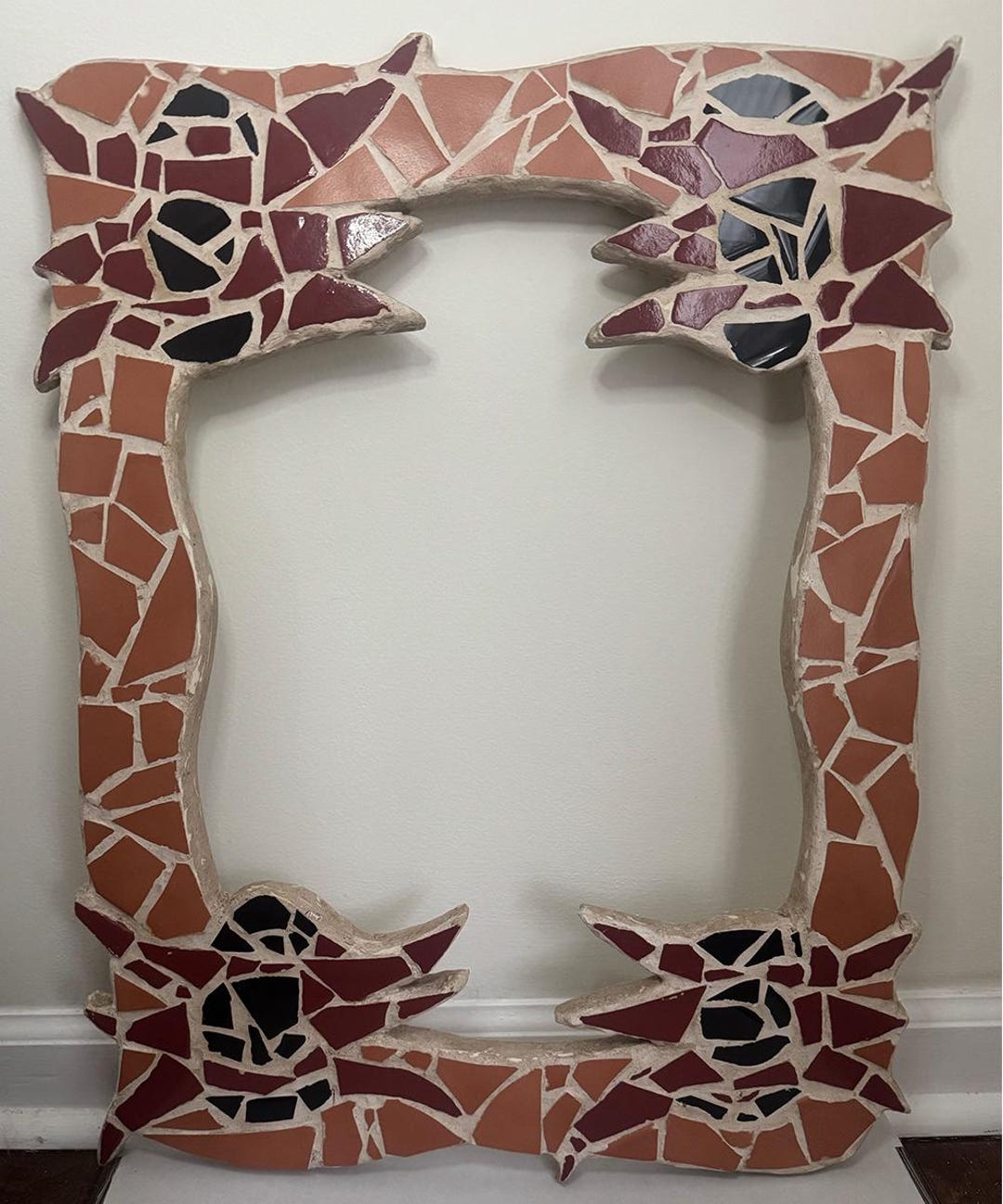 Handcrafted Mosaic Mirror Frame – Spiky Tile Wall Art – Rustic ...