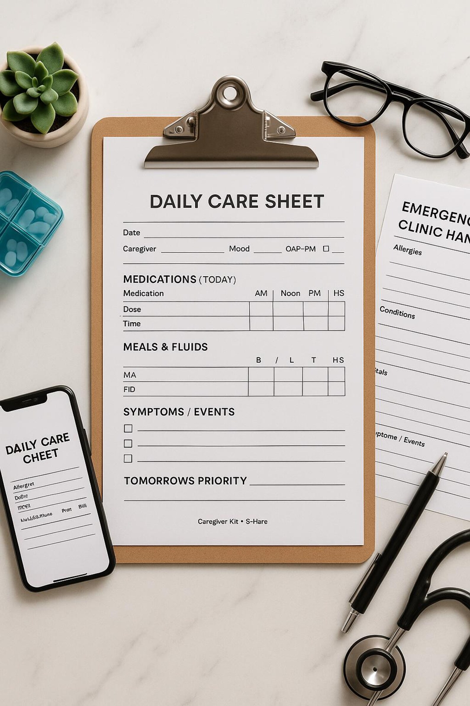 Caregiver Daily Sheet + ER Grab Sheet Printable (kit of 15 ...