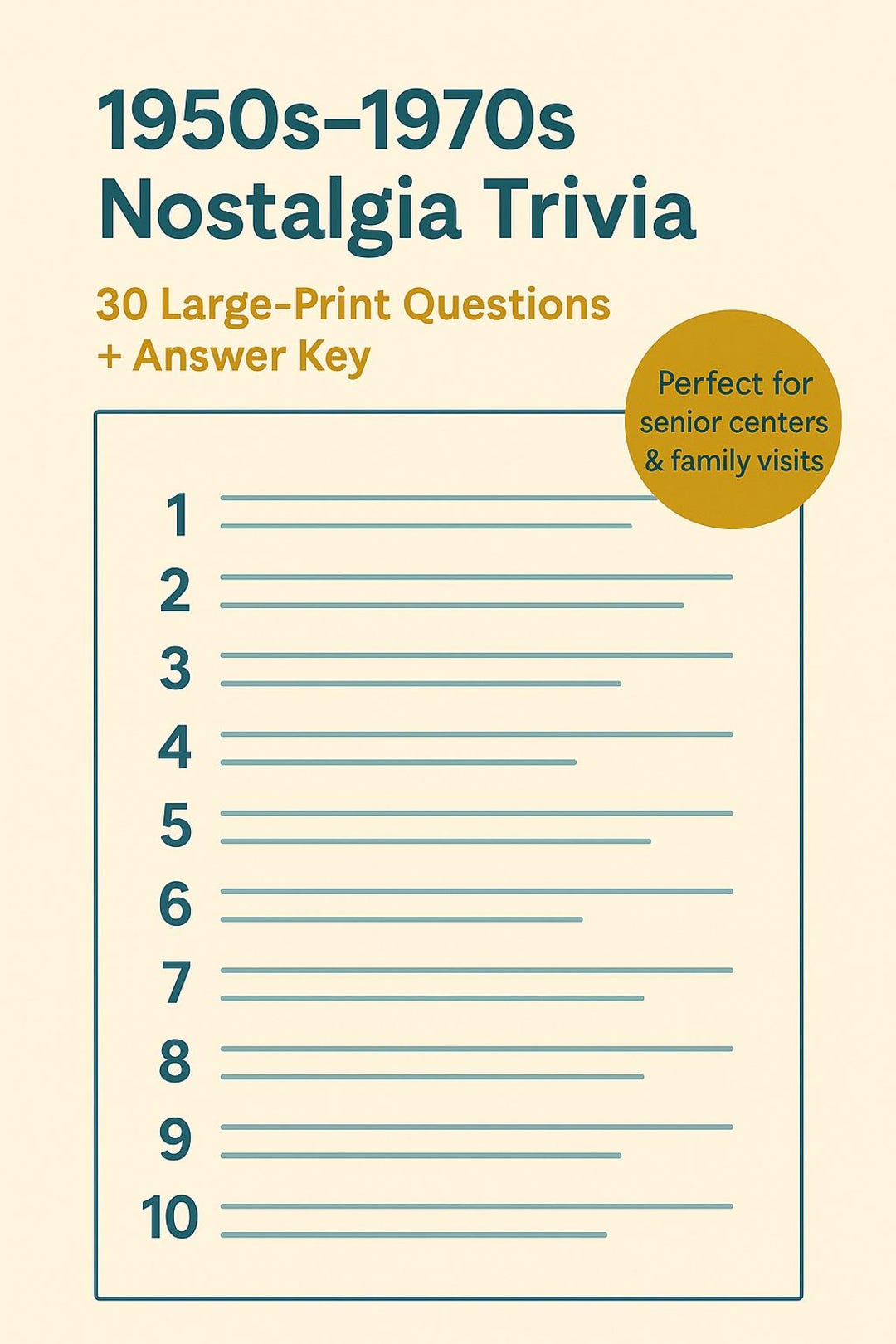 Senior Trivia – 1950s–1970s Nostalgia (large Print) - Etsy