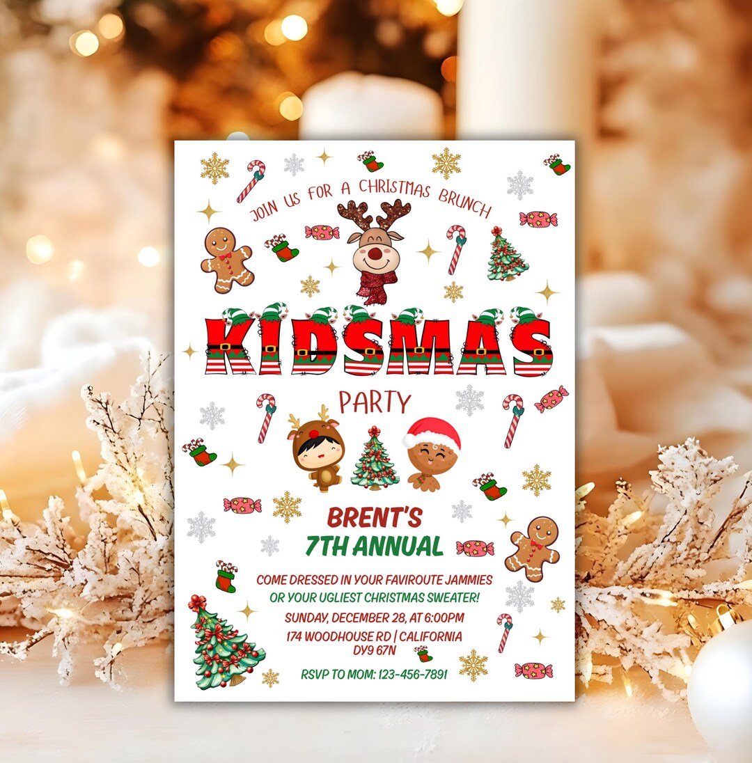 Kidsmas Christmas Invitation: Kids Christmas Holiday Party Invitation ...