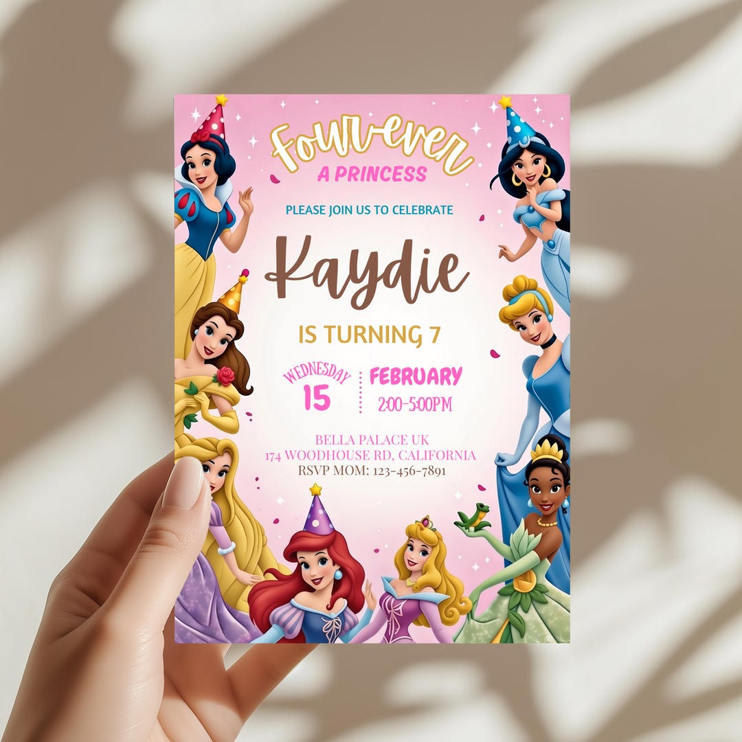 Princess Birthday Invitation, Four Ever A Princess Themed Invitation ...