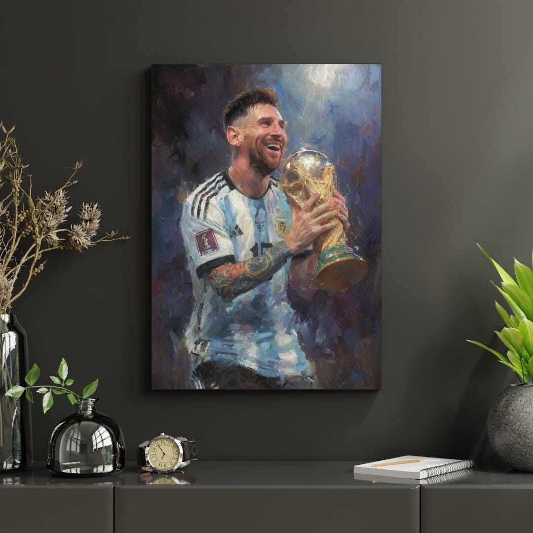Lionel Messi World Cup Oil Painting | Argentina Soccer Fan Gift ...