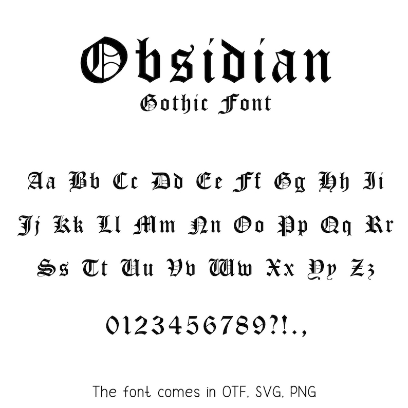 Obsidian Gothic Font - Letters and Numbers, Cricut Font, Procreate Font ...