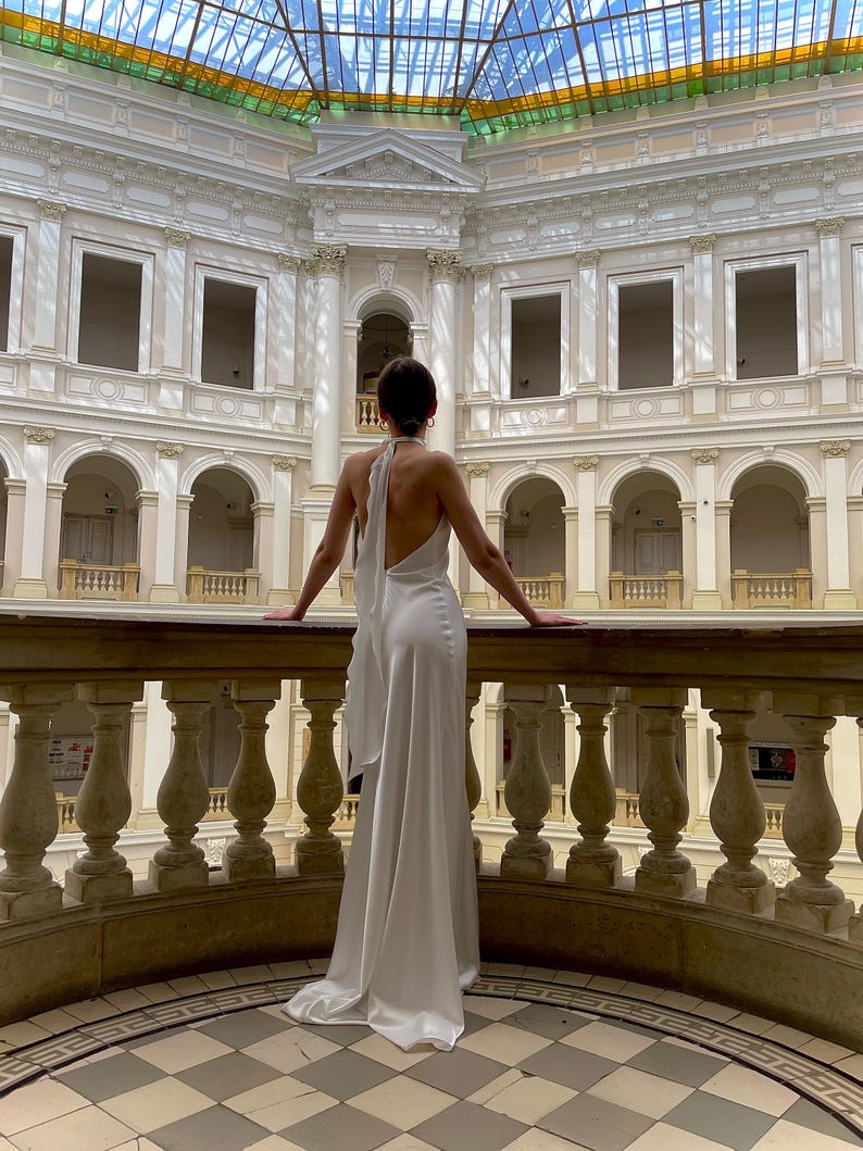 Simple Wedding Dress With Halter Neck Dress Evening Gown Bridesmaids ...