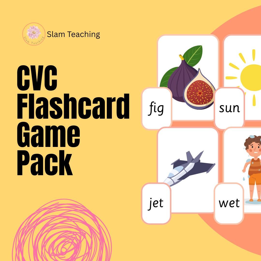 Flashcards Printable CVC Flashcards Game Pack 40 Early Readers Phonics ...