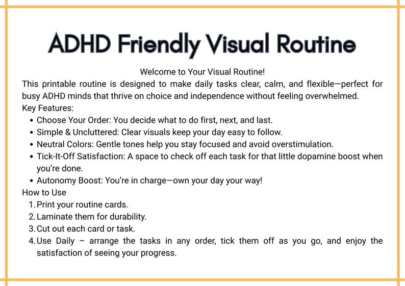ADHD Visual Routine Chart Printable | Daily Schedule for Kids | Autism ...